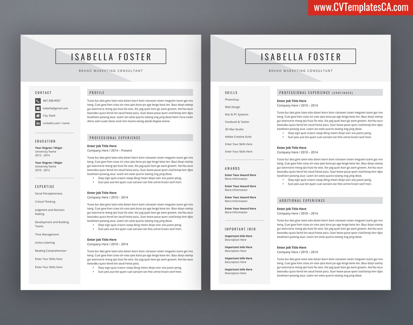 Clean Resume / CV Template for Word, Modern CV Template, Curriculum ...