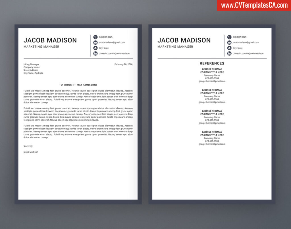 Professional Resume / CV Template for Word, Cover Letter, Curriculum ...