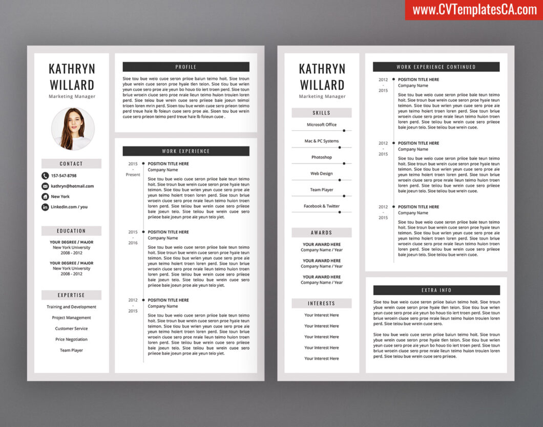 Modern Resume / CV Template for Word, Professional CV Design, Creative ...