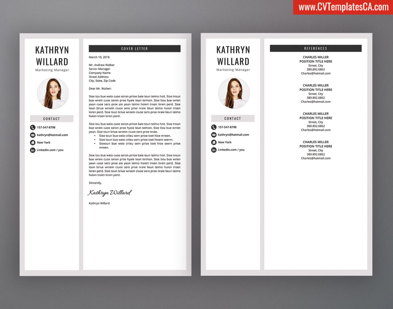 Modern Resume / CV Template for Word, Professional CV Design, Creative ...