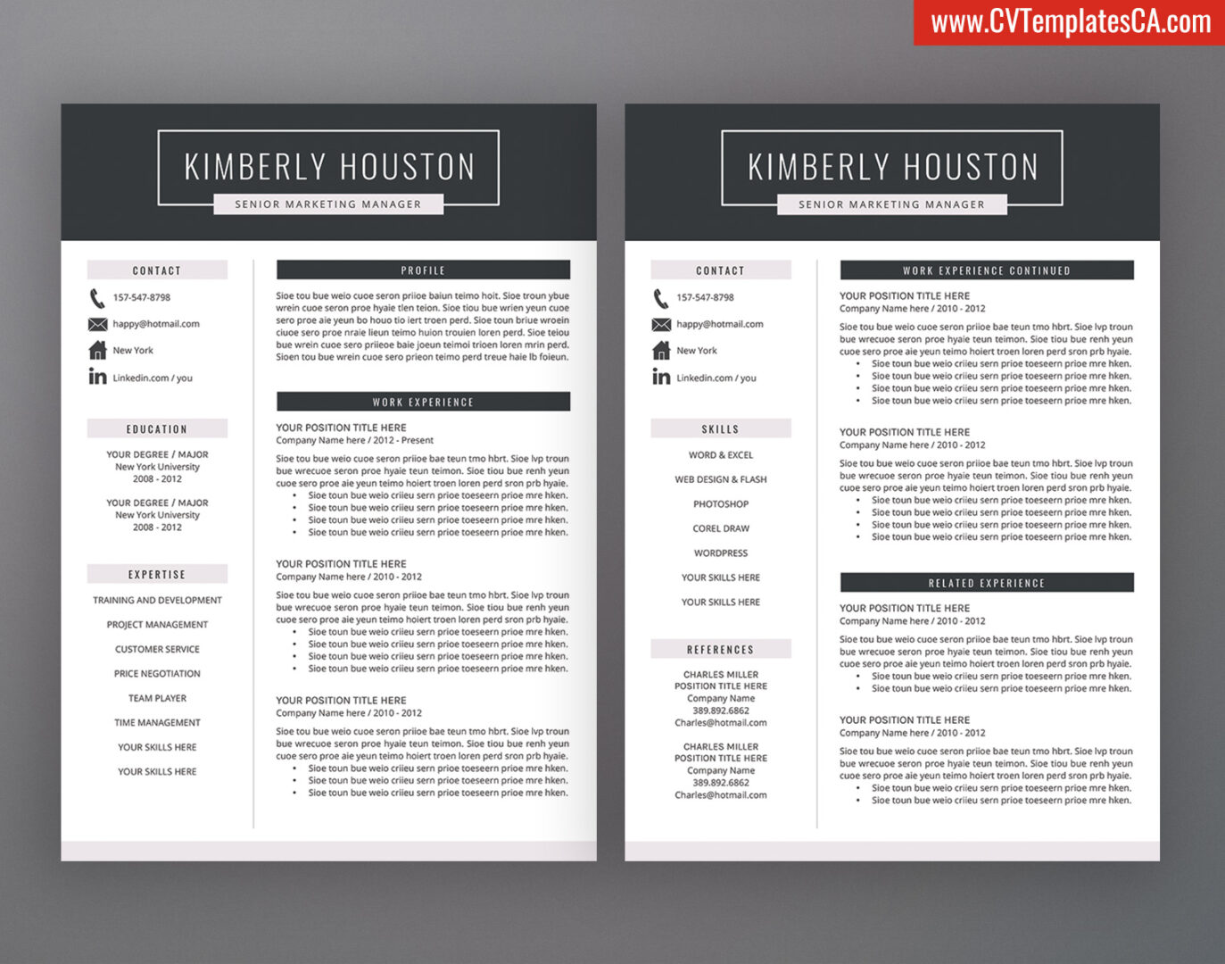 Modern Resume / CV Template for Word, Curriculum Vitae, Professional CV ...