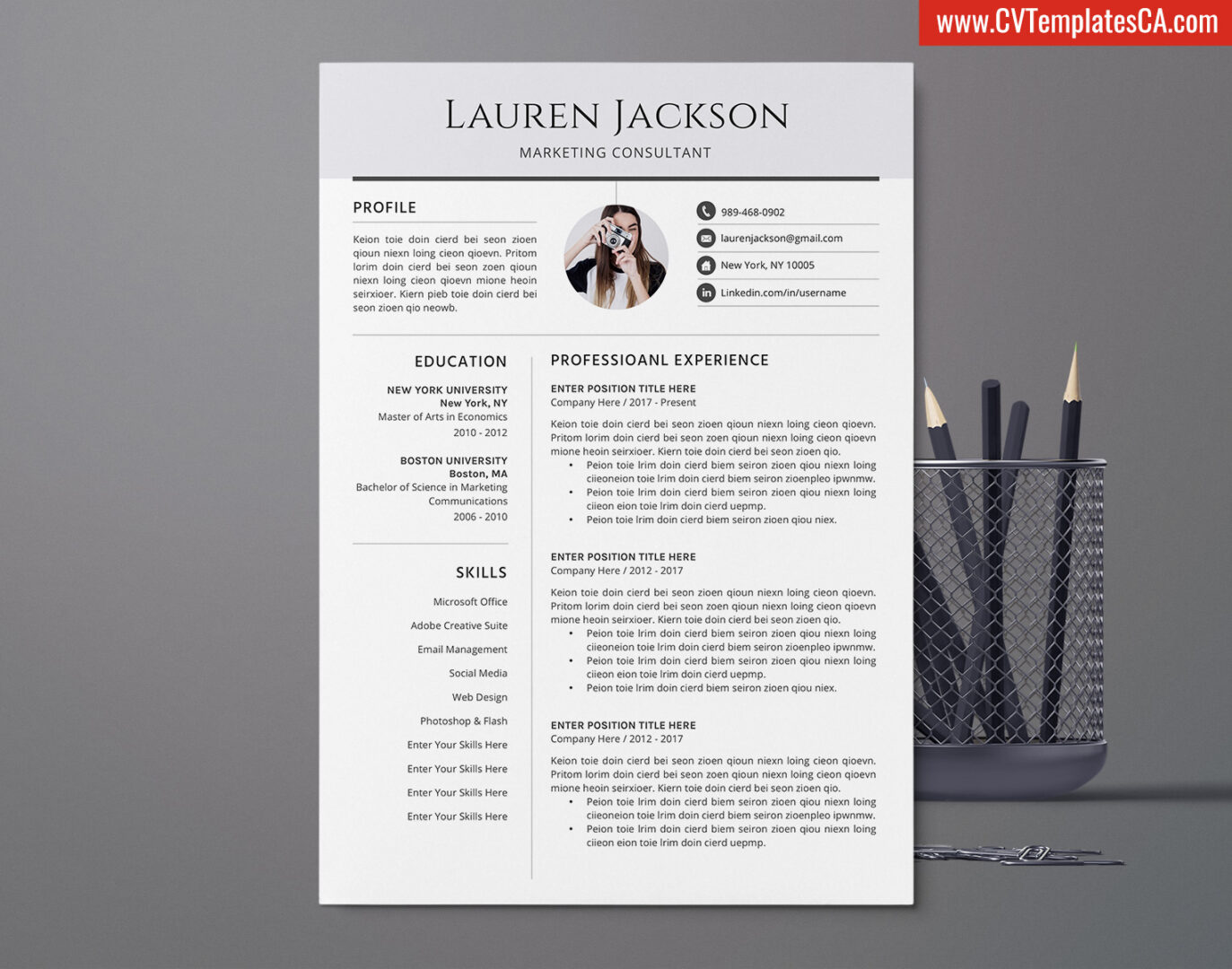Clean Resume / CV Template for Microsoft Word, Professional CV Template ...