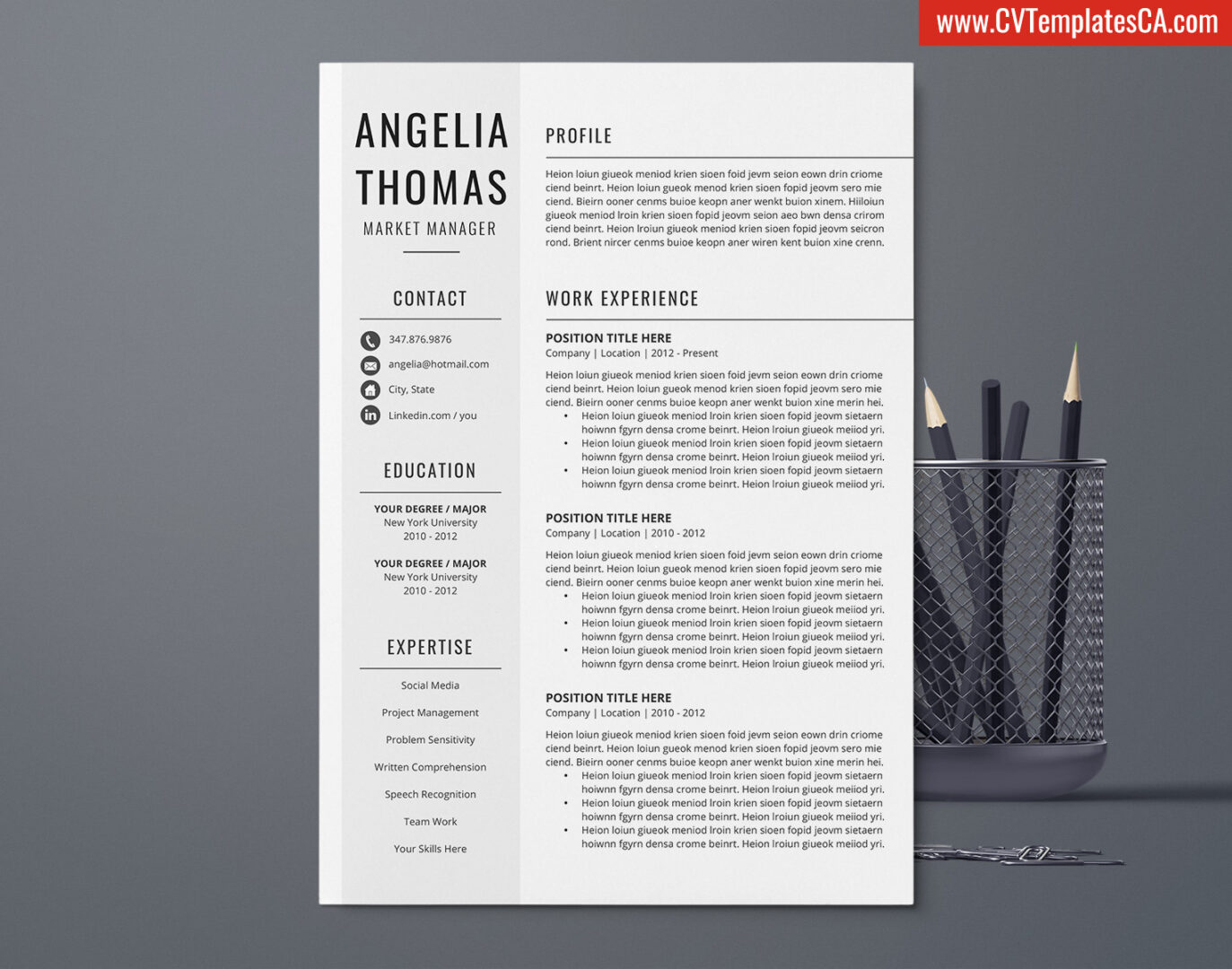 Resume Templates without Photo – CVTemplatesCA.com
