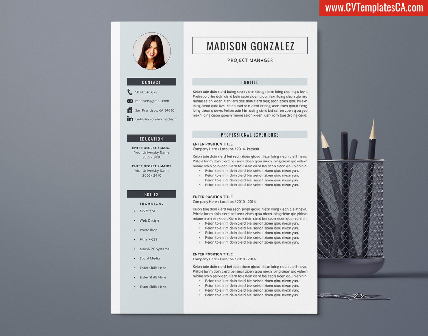 Modern Resume / CV Template for Microsoft Word, Curriculum Vitae ...