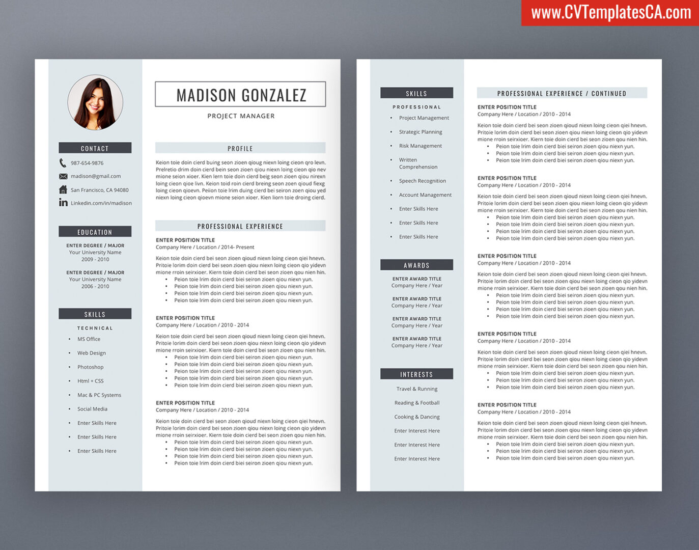 Modern Resume / CV Template for Microsoft Word, Curriculum Vitae ...