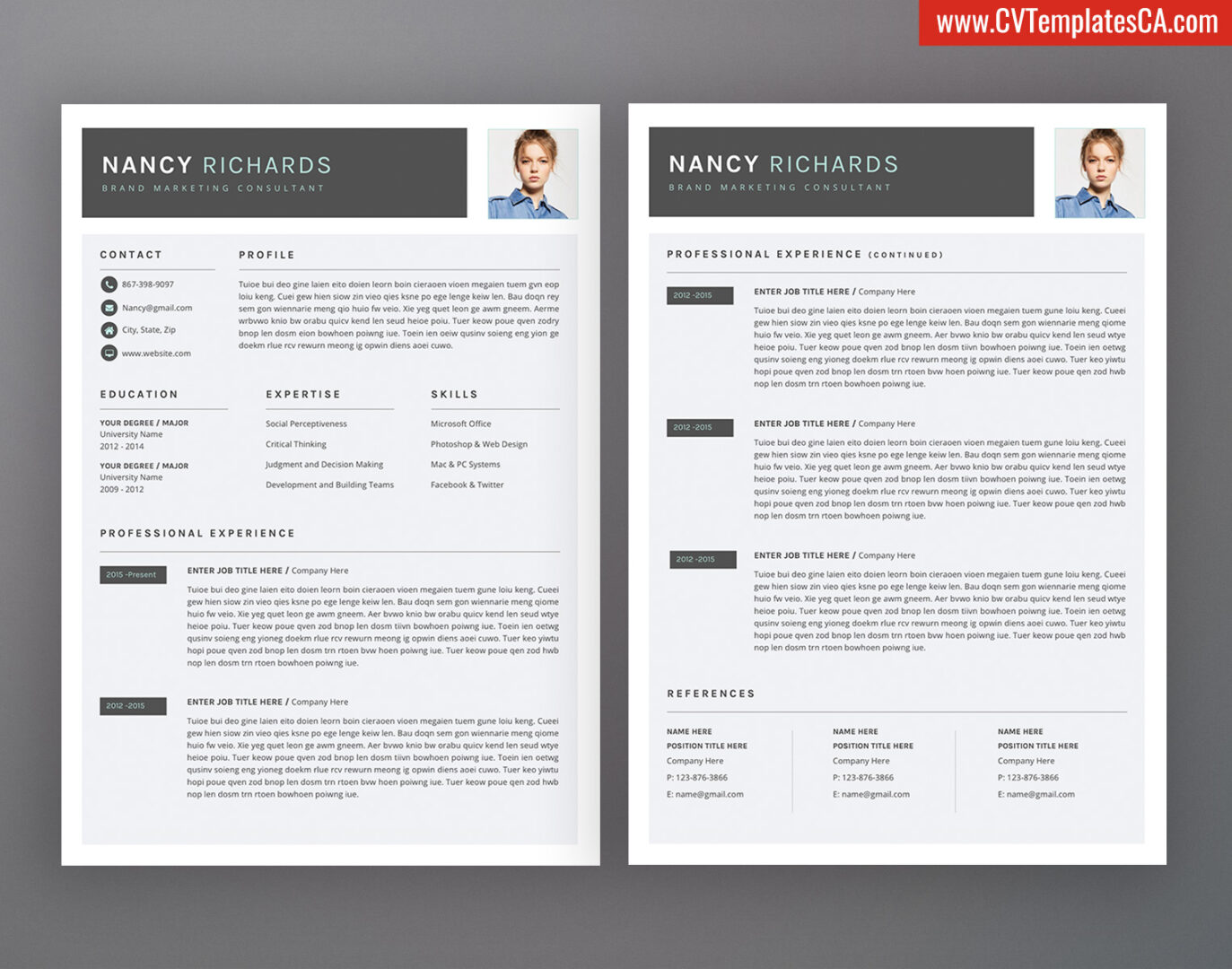 Modern Resume / CV Template for Microsoft Word, Curriculum Vitae, Cover ...