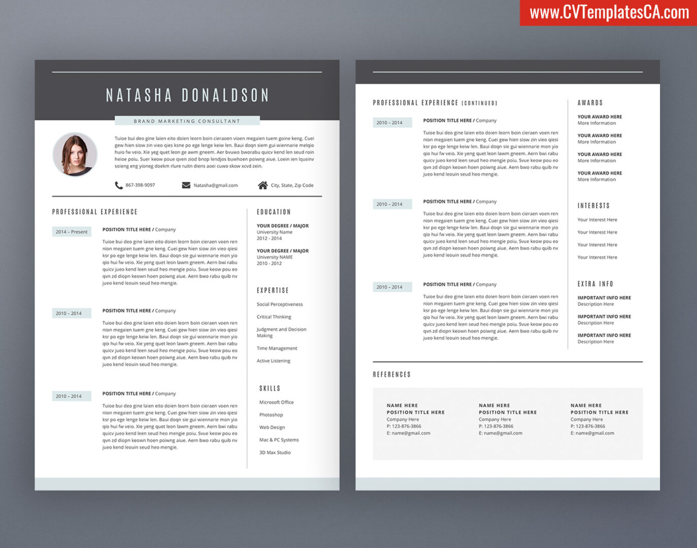 Modern Resume / CV Template for Microsoft Word, Curriculum Vitae ...