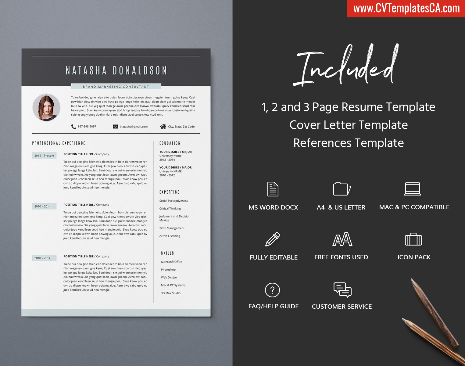 Modern Resume / CV Template for Microsoft Word, Curriculum Vitae ...