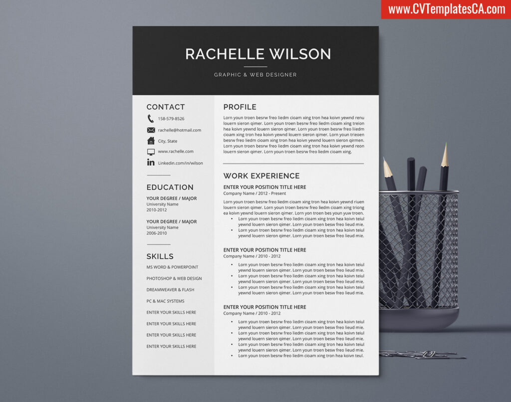 Resume / CV Template for Microsoft Word, Curriculum Vitae, Professional ...