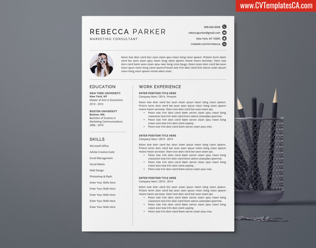 Resume / CV Template for Microsoft Word, Curriculum Vitae, Professional ...