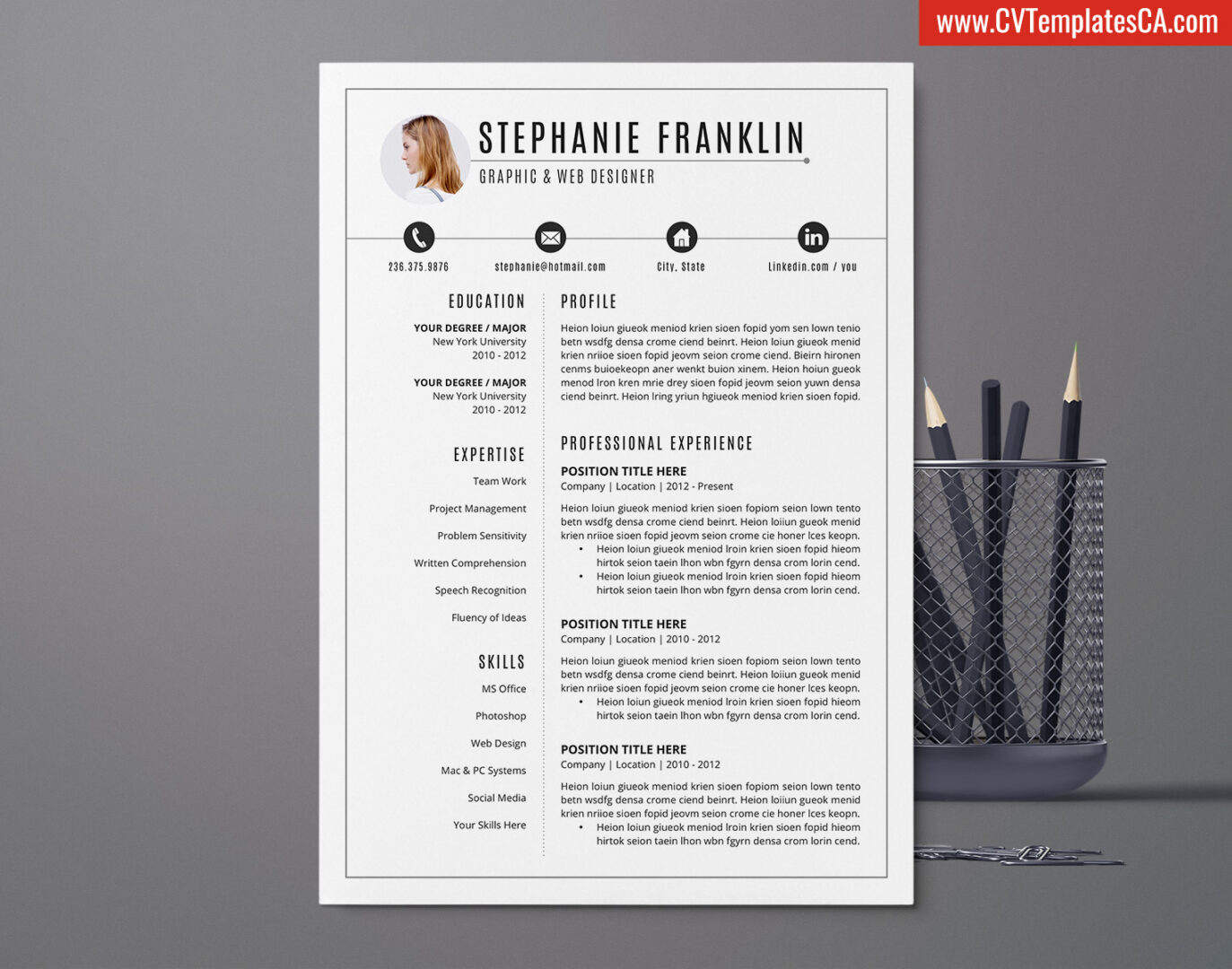 Modern Resume / CV Template for Microsoft Word, Cover Letter ...