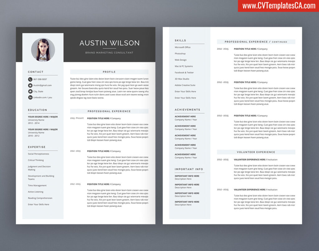 Professional Resume / CV Template for Microsoft Word, Curriculum Vitae ...