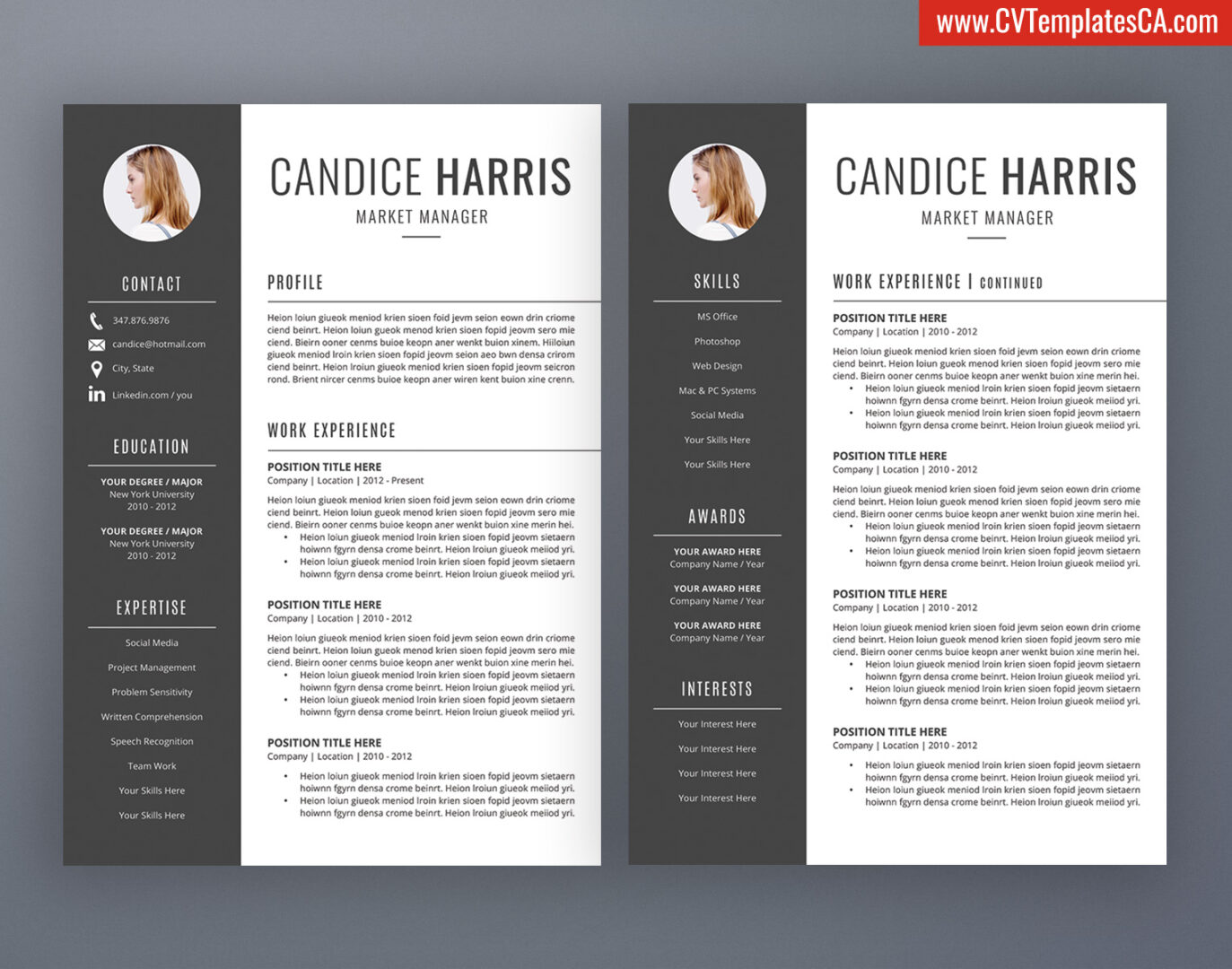 Simple Resume / CV Template for Microsoft Word, Curriculum Vitae ...