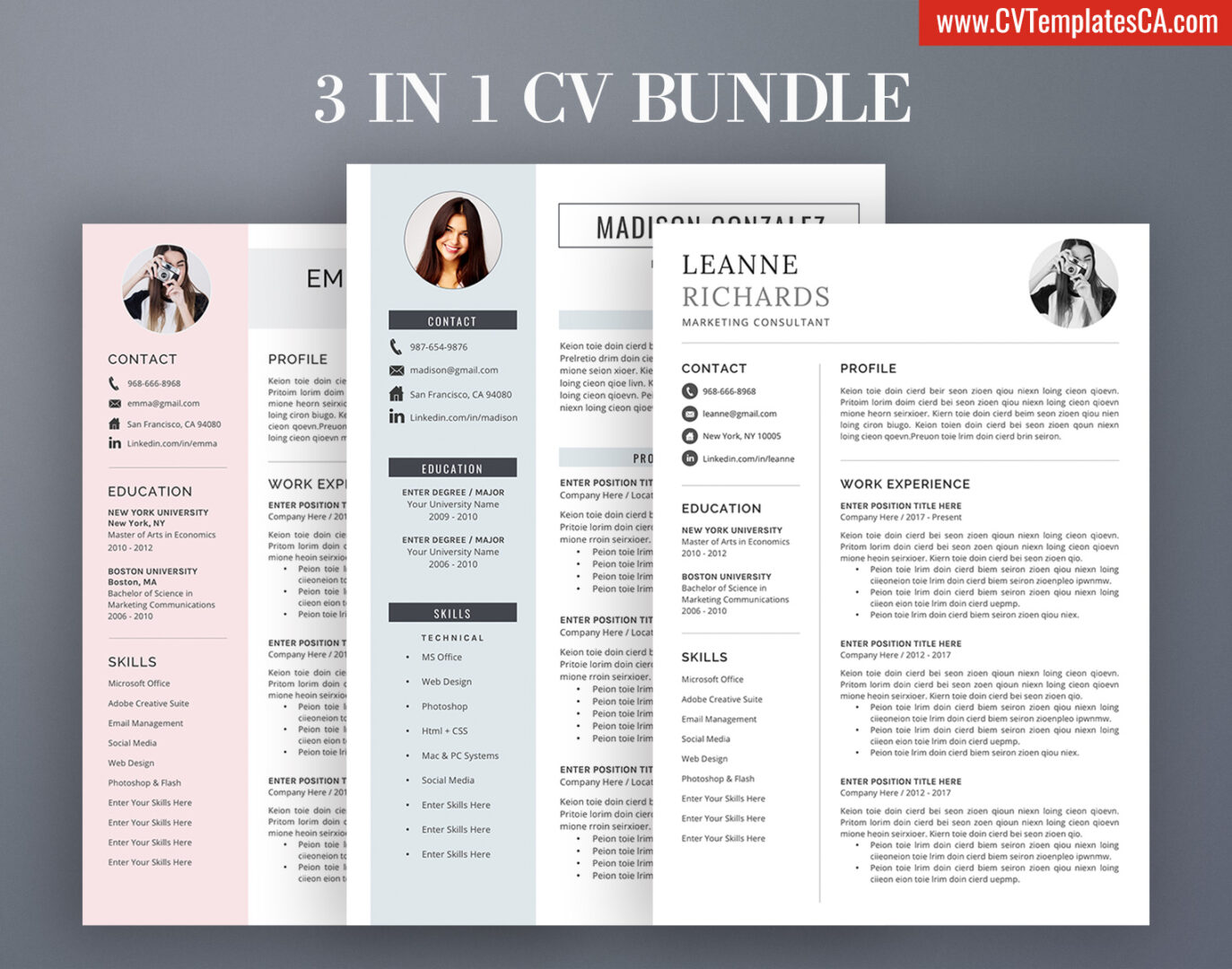 Modern CV Templates / Resume Templates for Microsoft Word, Curriculum ...